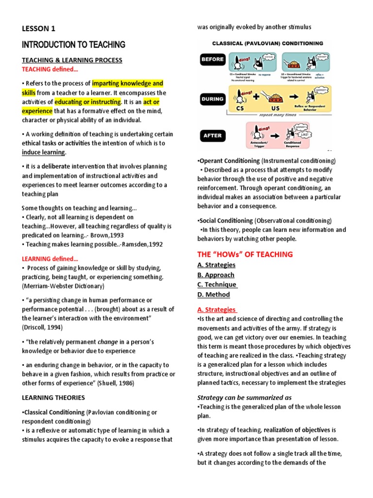 Introduction To Teaching: Lesson 1 | PDF | Learning | Teachers