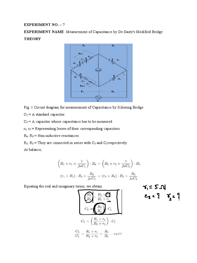 Experiment No. - 7 EXPERIMENT NAME: Measurement of Capacitance by de ...