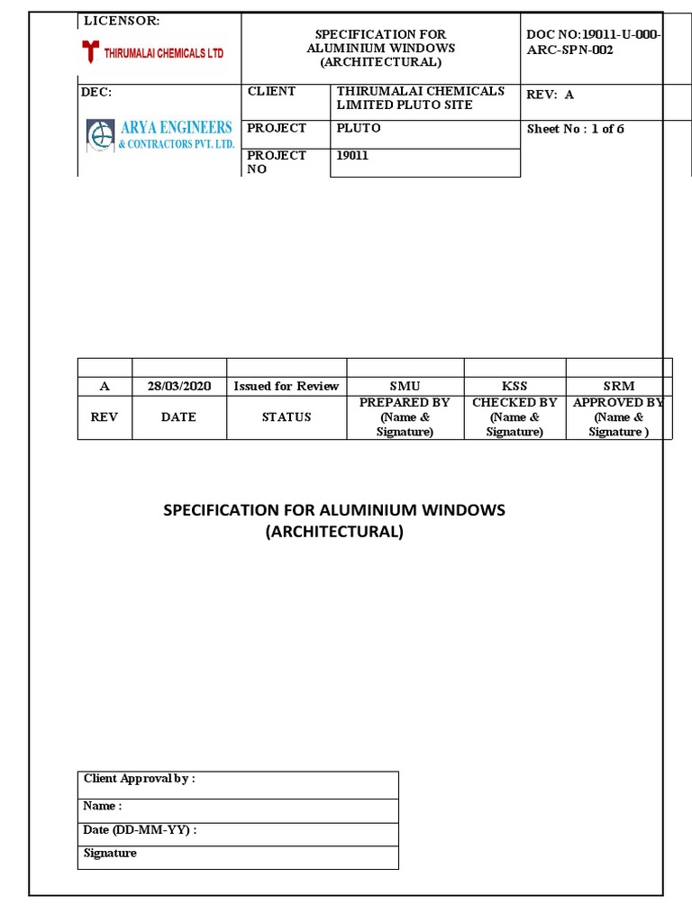 Specification For Aluminum Doors | Download Free PDF | Sheet Metal ...