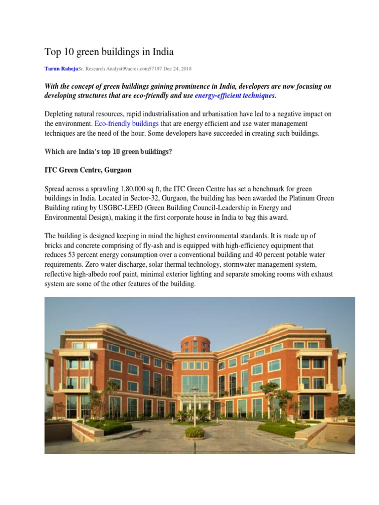 Top 10 Green Buildings in India | PDF | Green Building | Leadership In ...