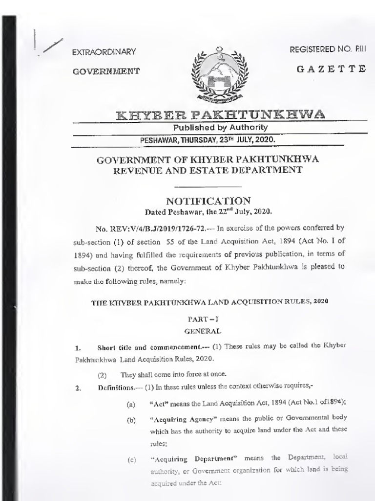 The Kp Land Acquisition Rules 2020 Pdf