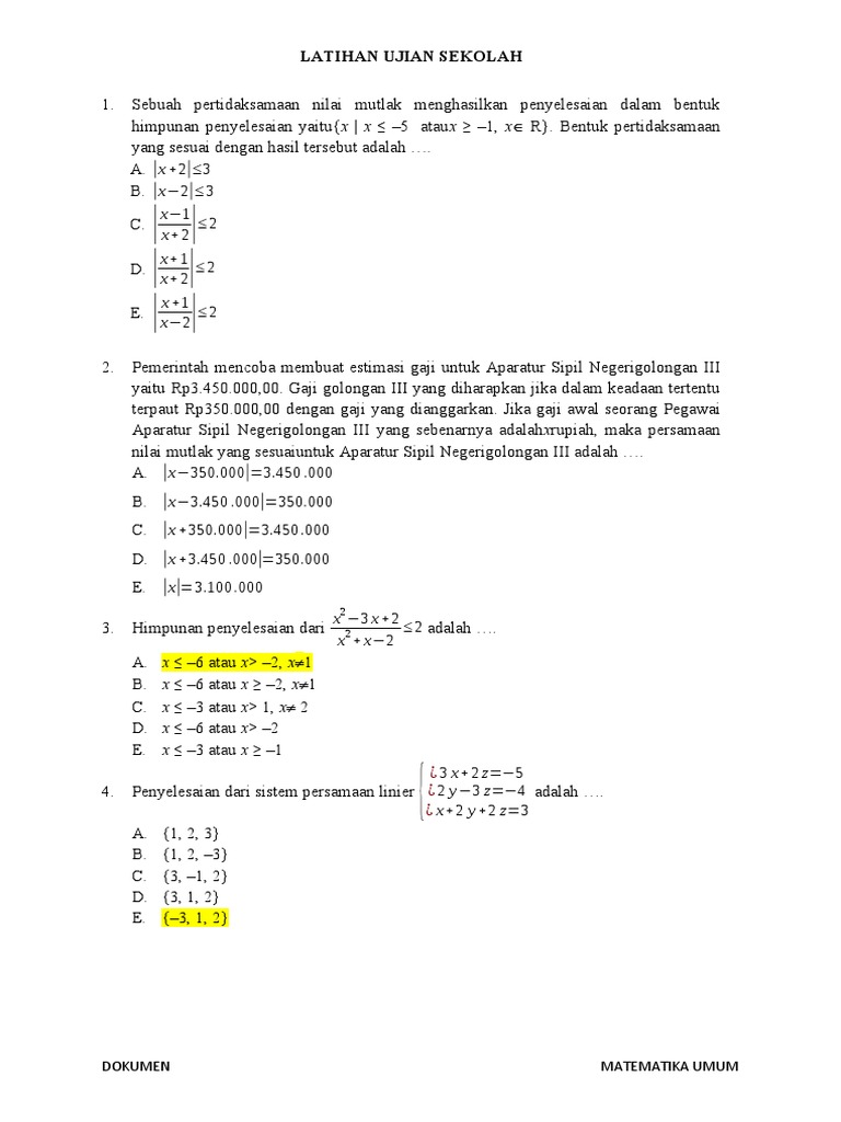 Latihan Us Mat Umum | PDF
