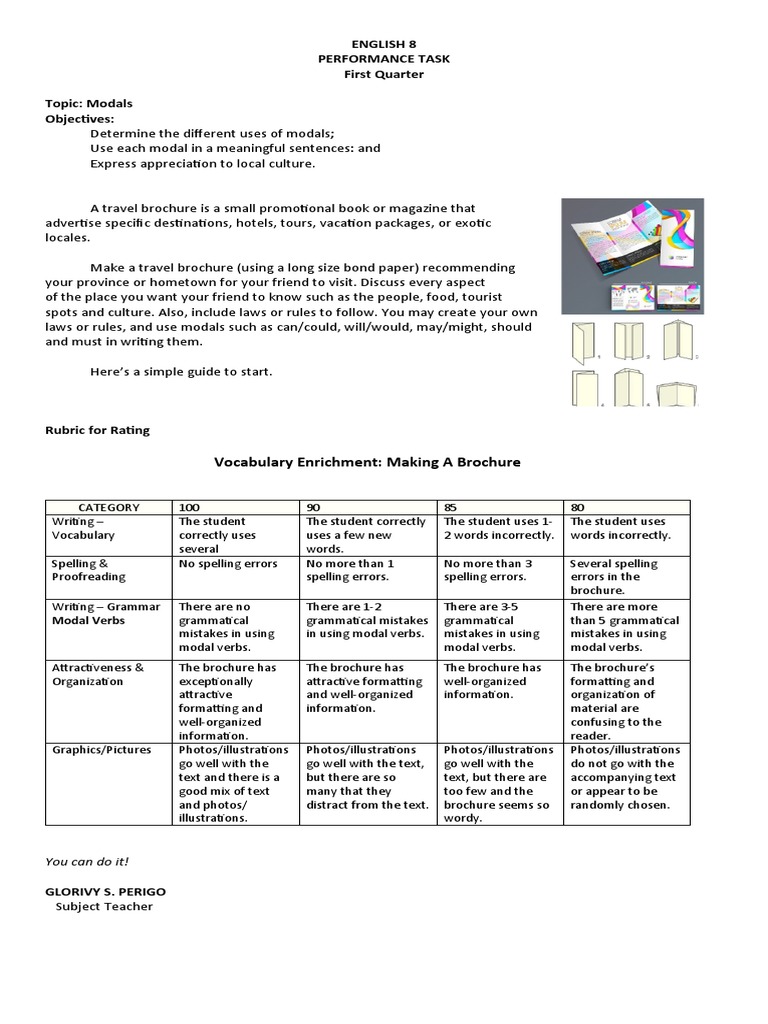 English 8 Performance Task First Quarter Topic: Modals Objectives | PDF ...