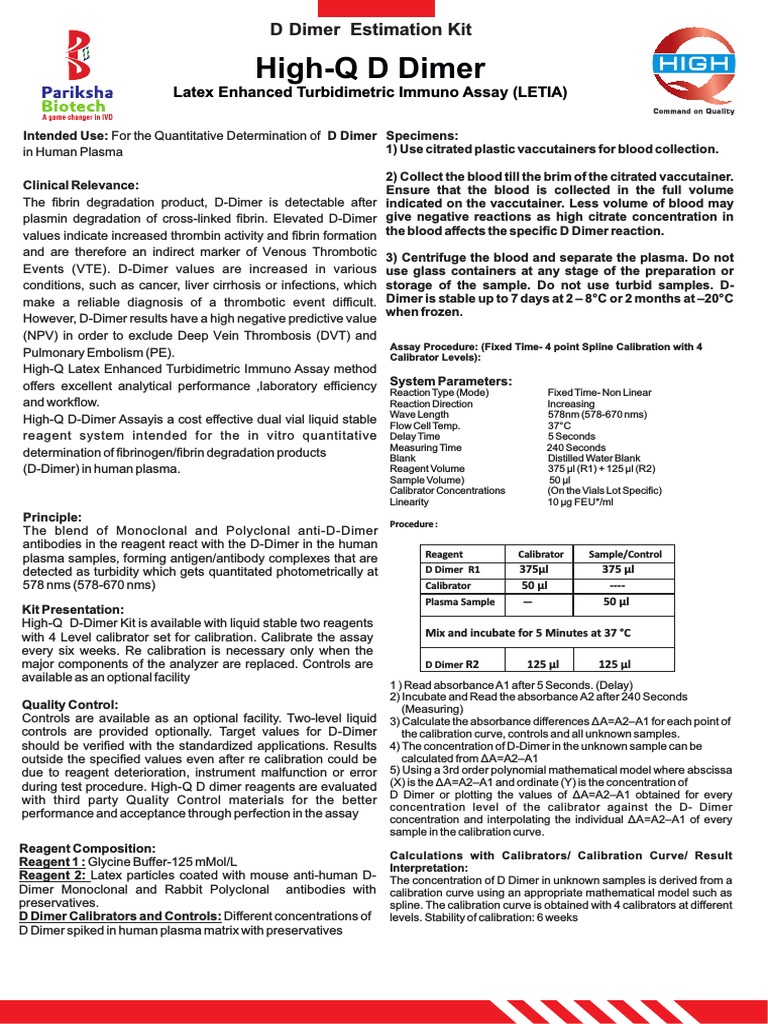 D Dimer | PDF | Thrombosis | Assay
