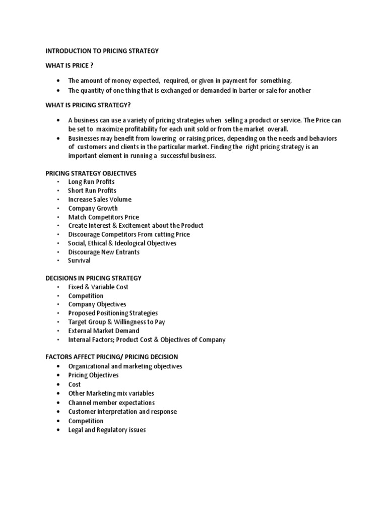 Introduction To Pricing Strategy What Is Price ? | PDF | Pricing | Prices