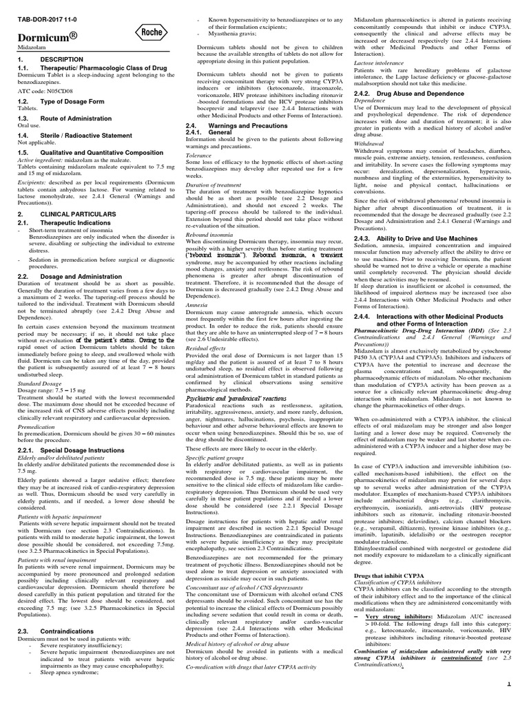 Dormicum Tab Nov 2017 PI | PDF | Midazolam | Benzodiazepine