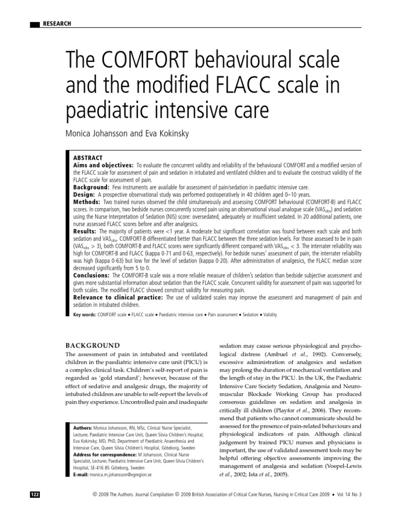 The COMFORT Behavioural Scale and The Mo | PDF | Intensive Care Unit | Pain
