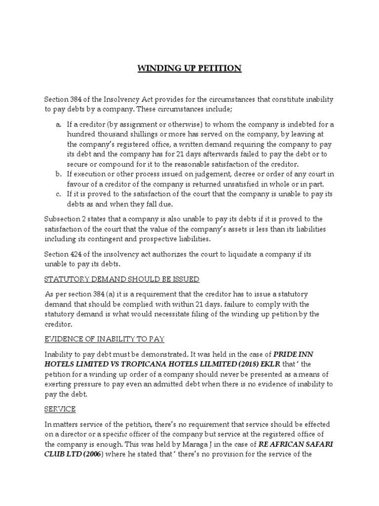 Winding Up Petition: Hotels Limited Vs Tropicana Hotels Lilmited (2018 ...