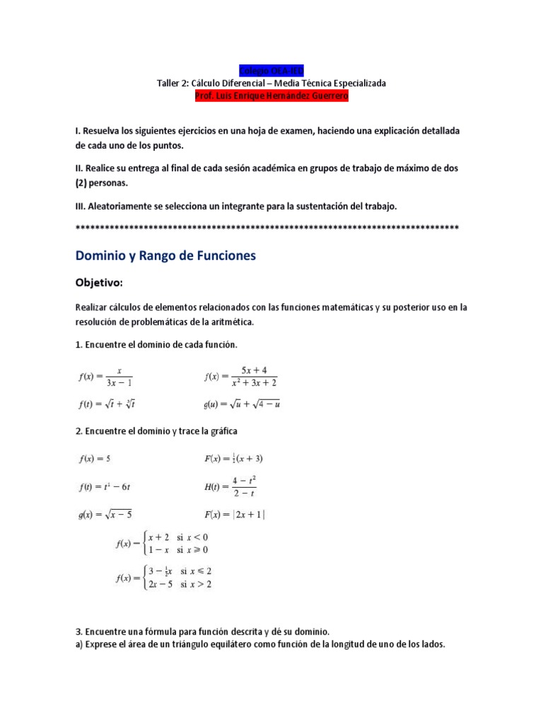 Dominio y Rango de Funciones - Calculo Diferencial | PDF