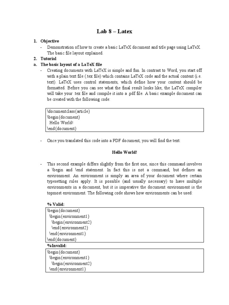 Lab 8 - Latex: 1. Objective - 2. Tutorial A. The Basic Layout Of A 