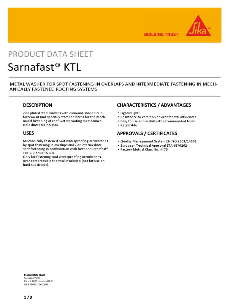 Sarnafast® KTL: Product Data Sheet | PDF | Materials | Building Engineering