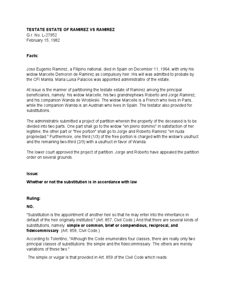 Testate Estate of Ramirez VS Ramirez | PDF | Inheritance | Will And ...