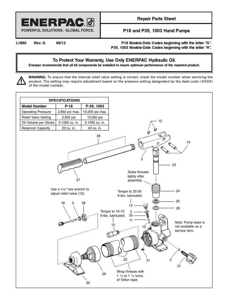 Enerpac P-39 Repair Parts Sheet | PDF | Valve | Mechanical Engineering
