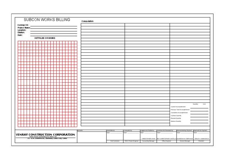 Sub Con Billing Worksheet-Model | PDF
