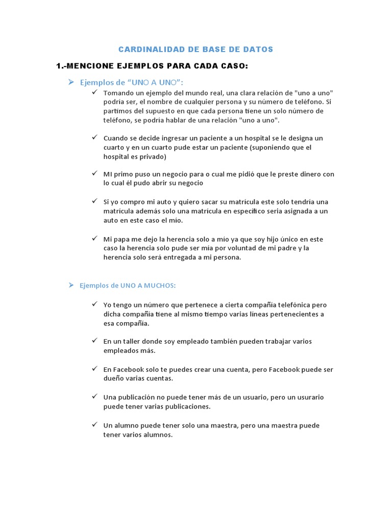 Cardinalidad de Base de Datos | PDF | Mi sql | Software de la aplicacion