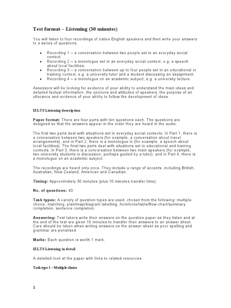 IELTS - Test Format | PDF | International English Language Testing ...