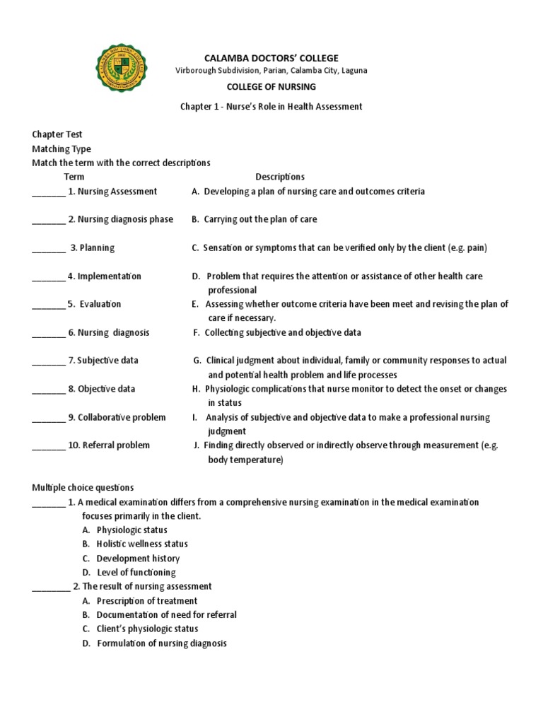 Nursing Assessment: Chapter 1 Overview | PDF | Nursing | Test (Assessment)
