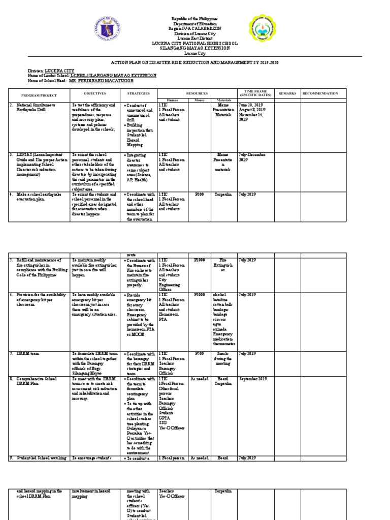 DRRM Action Plan 2019 2020 | PDF | Emergency Management | Public Safety