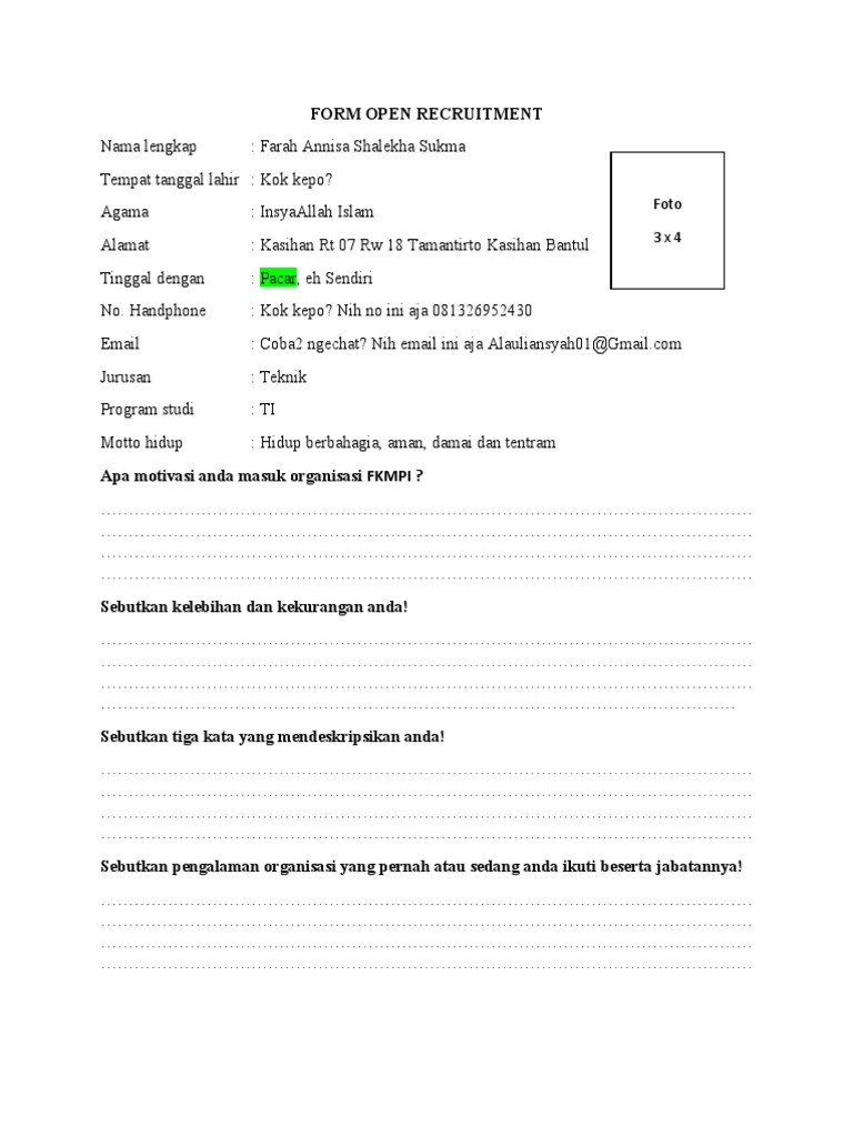 Form Open Recruitment Organisasi Pusat-1 | PDF