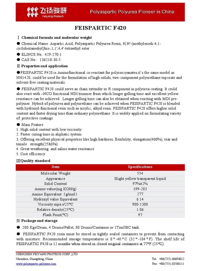 Feispartic F420 TDS | PDF | Polyurethane | Chemical Substances