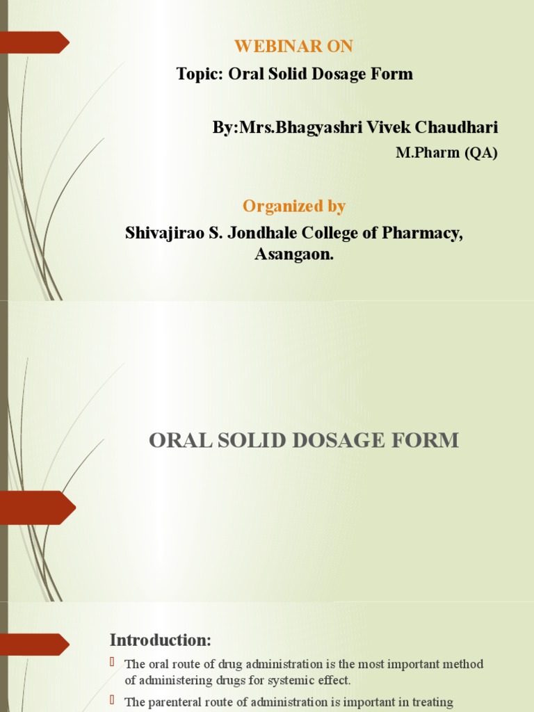Oral Solid Dosage Form (OSD) | PDF | Tablet (Pharmacy) | Pharmaceutical ...