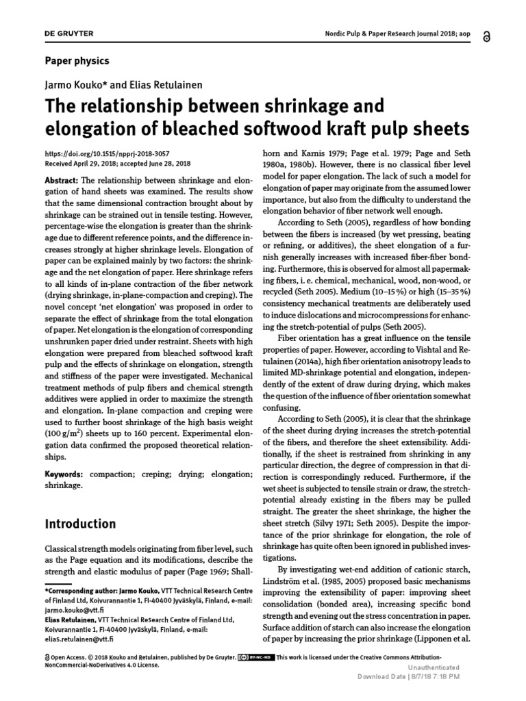The Relationship Between Shrinkage and Elongation | PDF | Paper | Pulp ...