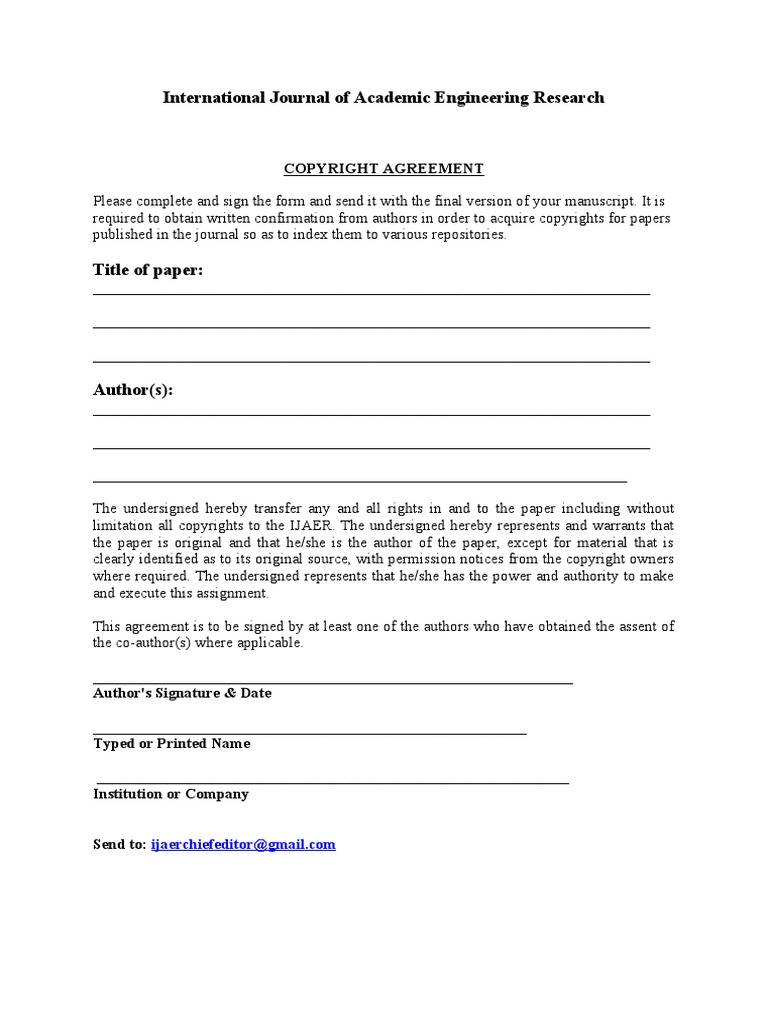 IJAER Copyright Agreement Form | PDF