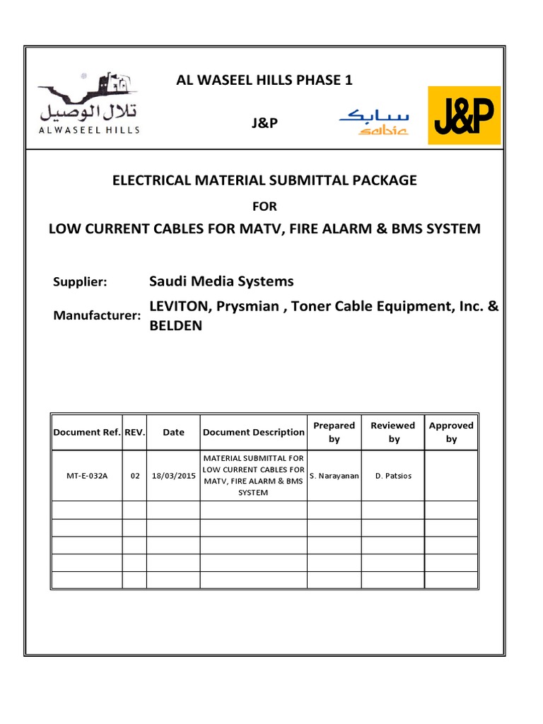 Low Current Cables For Matv, Fire Alarm & Bms System - Mt-e-032a-Rev.2 ...