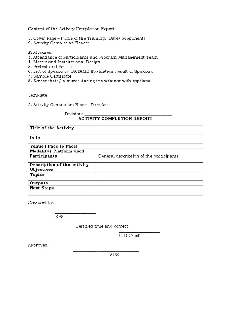Activity Completion Report Template | Download Free PDF | Education ...