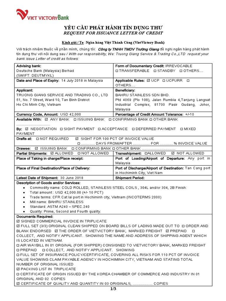 LC Application | PDF | Letter Of Credit | Cargo