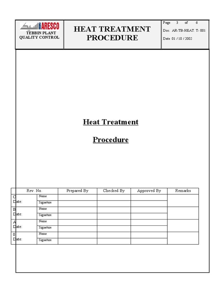 Heat Treatment Procedure: Tebbin Plant Quality Control | Download Free ...