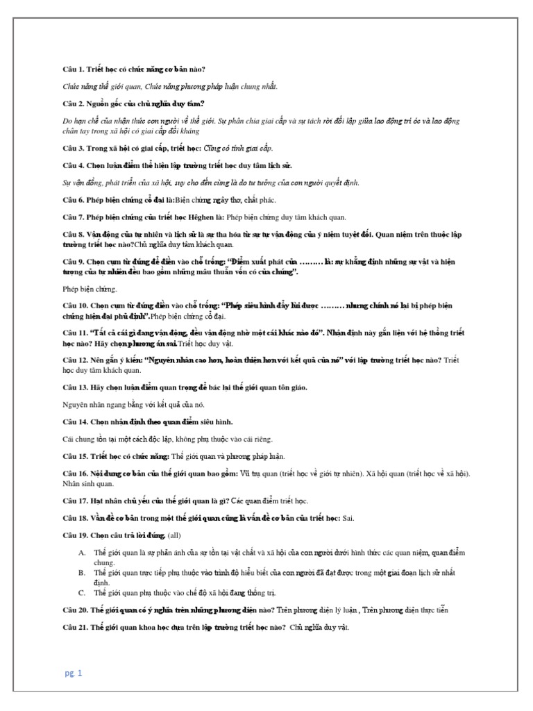 Cau Hoi Trac Nghiem Co Dap An 1 | PDF
