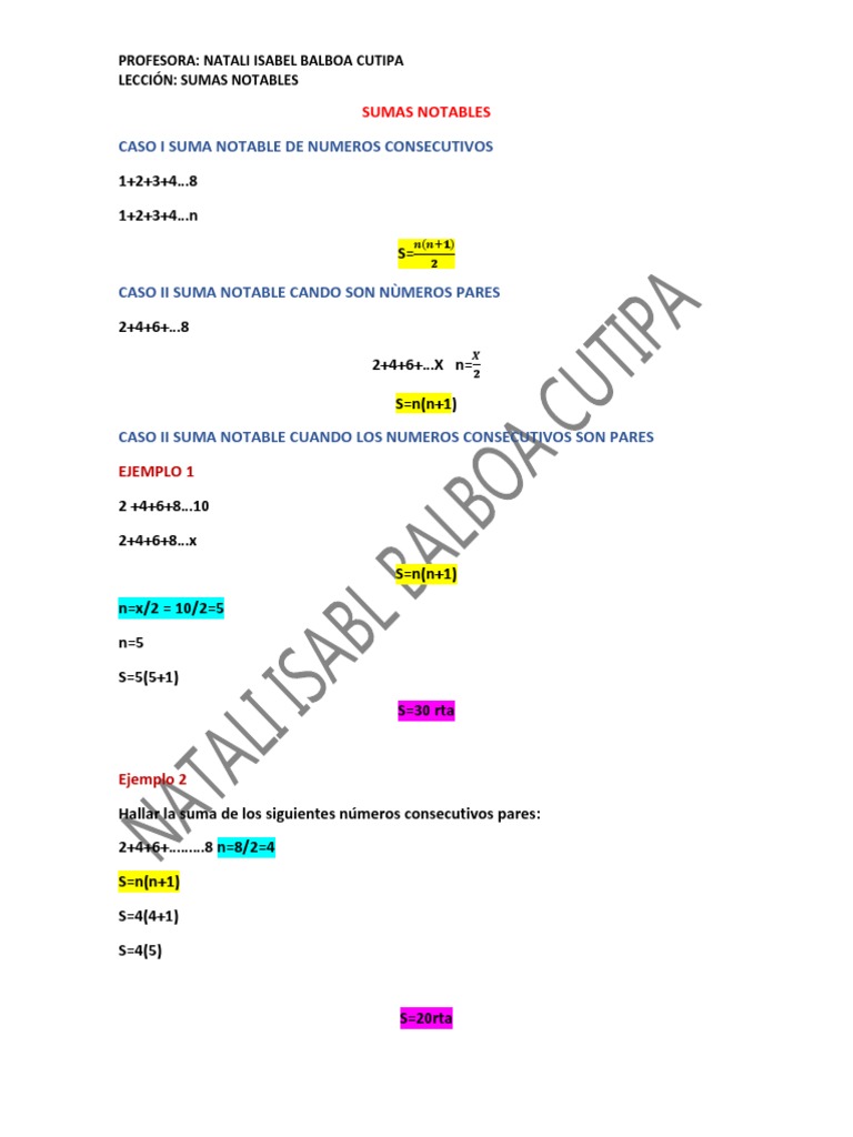 Ejercicios de Sumas Notables | PDF | Teoría de grupo | Teoría de los ...