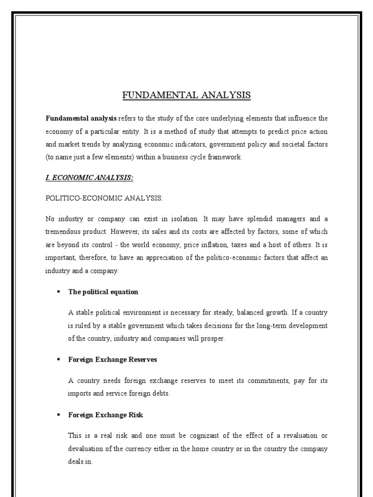 Fundamental Analysis: Fundamental Analysis Refers To The Study of The ...