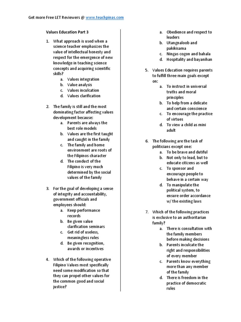Part 3 Values Education | PDF | Value (Ethics) | Conscience