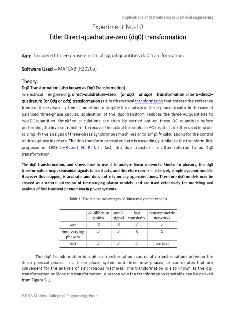 DQ0 Transformation in Electrical Systems | PDF | Cartesian Coordinate ...