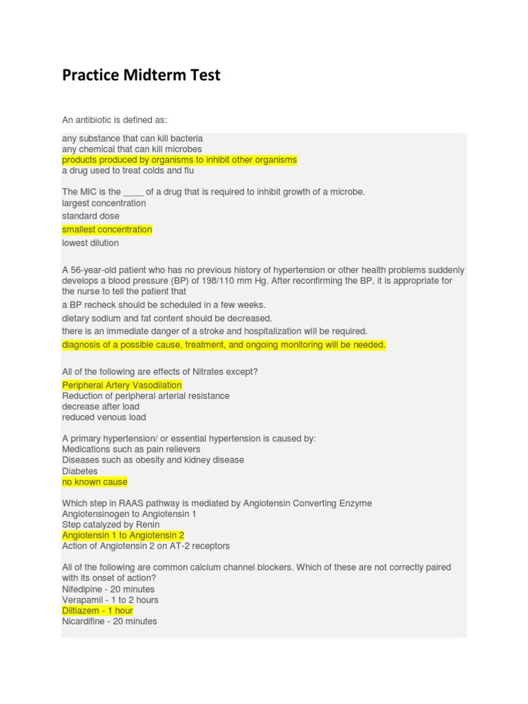Practice Midterm Test. | PDF | Hypertension | Heart Valve