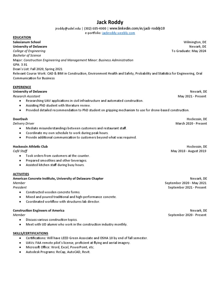 Jack Roddy - Resume | PDF | Engineering