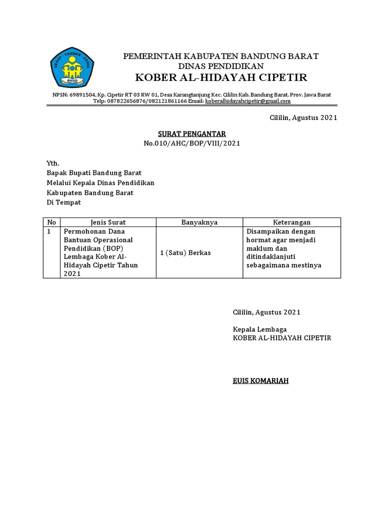 Contoh SURAT PENGANTAR TABEL | PDF
