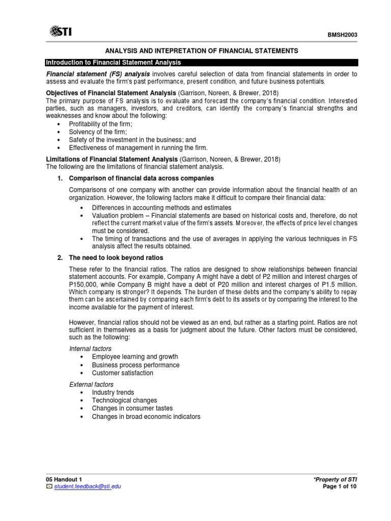 Analysis and Interpretation of Financial Statements (Accounting) | PDF ...
