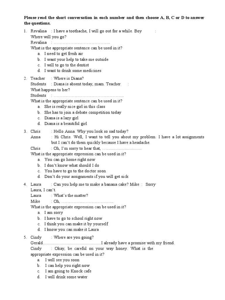 Please Read The Short Conversation in Each Number and Then Choose A | PDF