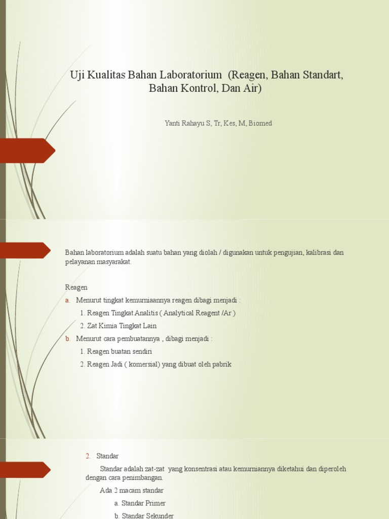 Uji Kualitas Bahan Laboratorium (Reagen, Bahan | PDF