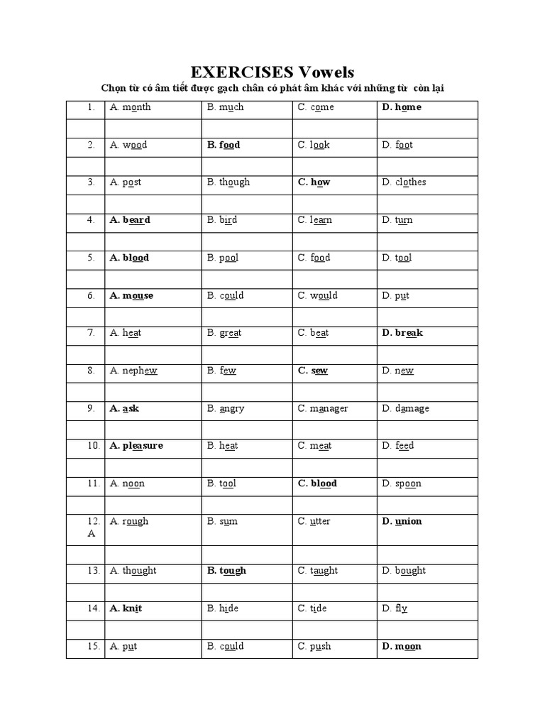 Vowel Sound Differentiation Exercises | PDF