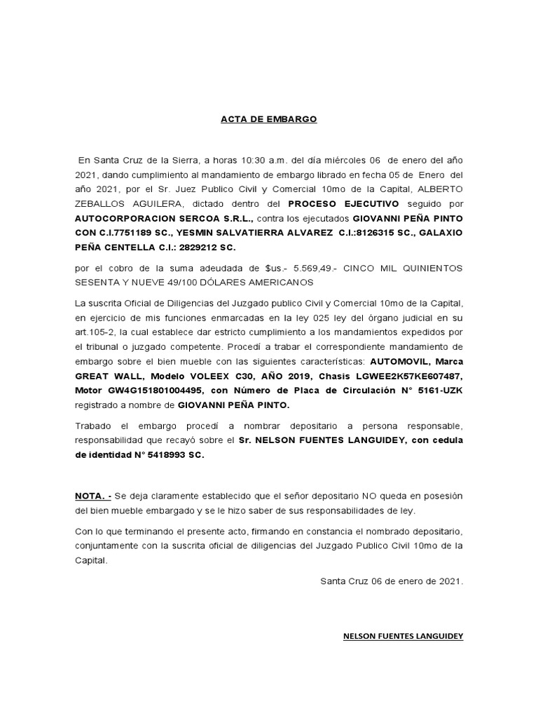 Acta de Embargo | PDF