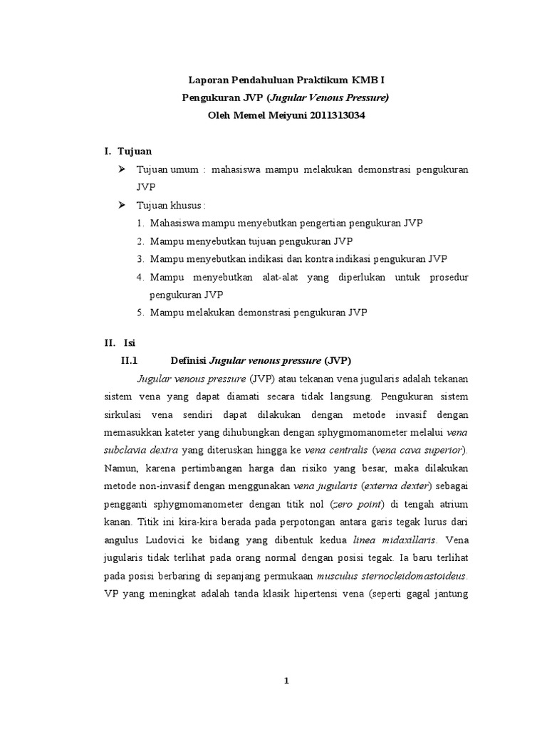 Laporan Pendahuluan Praktikum KMB I JVP | PDF