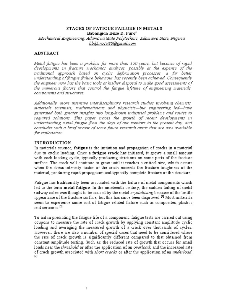 Stages of Fatigue Failure in Metals | PDF | Fracture | Fracture Mechanics