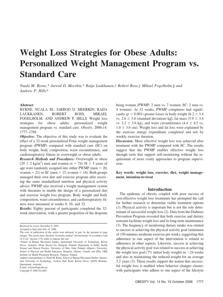 Weight Loss Strategies For Obese Adults: Personalized Weight Management ...