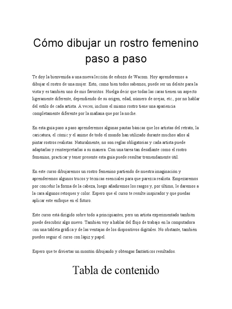 Cómo Dibujar Un Rostro Femenino Pdf Pelo Cara