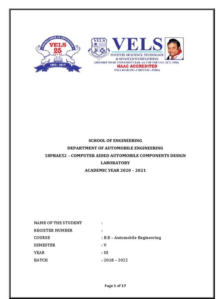 COMPUTER AIDED AUTOMOBILE COMPONENTS DESIGN Lab Manual | PDF | Internal ...