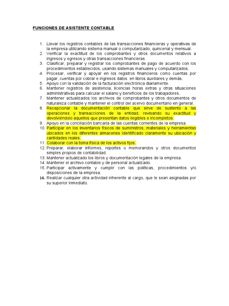 Funciones de Asistente Contable | PDF